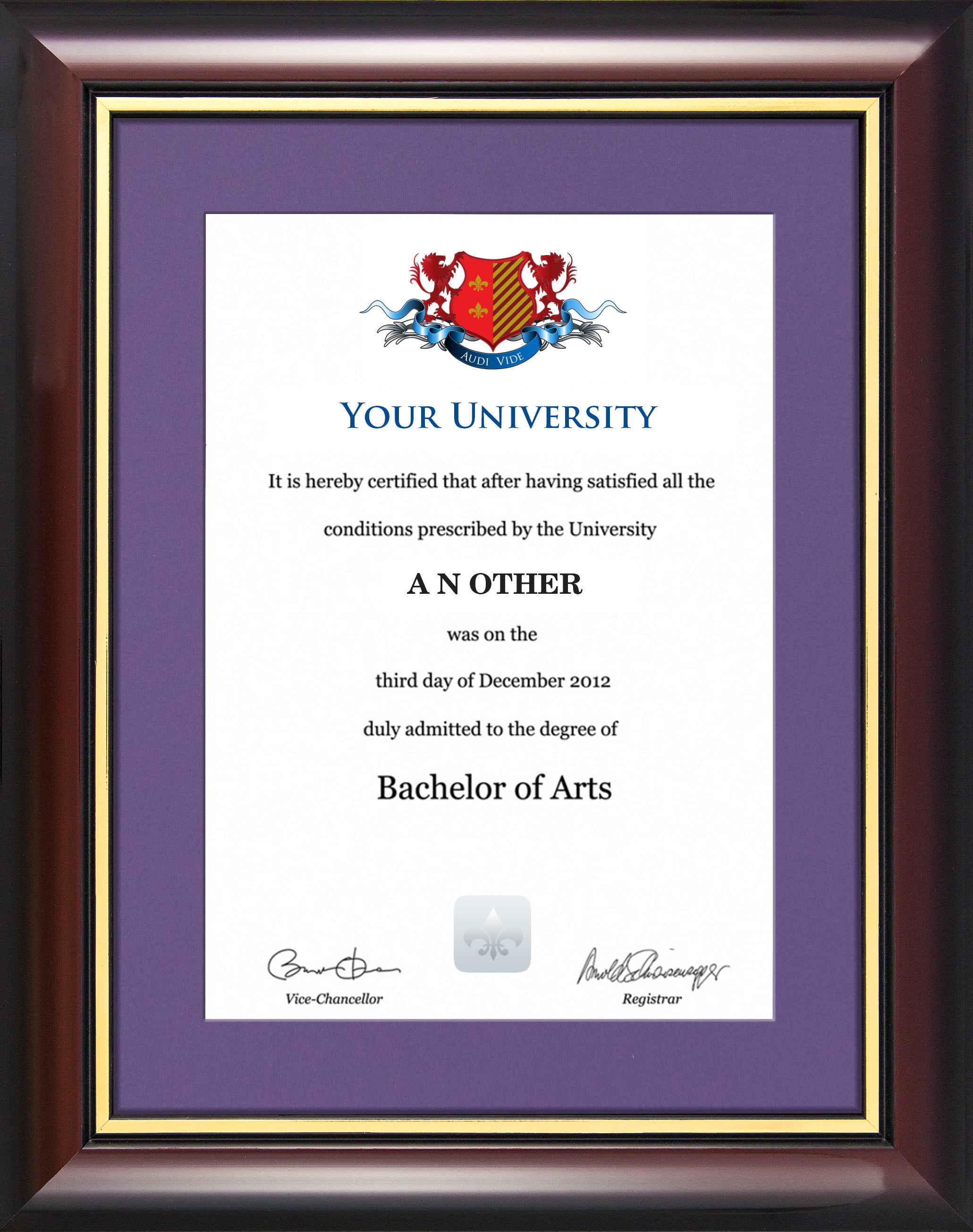 Royal Veterinary College Traditional Degree Display Frame | Evess ...